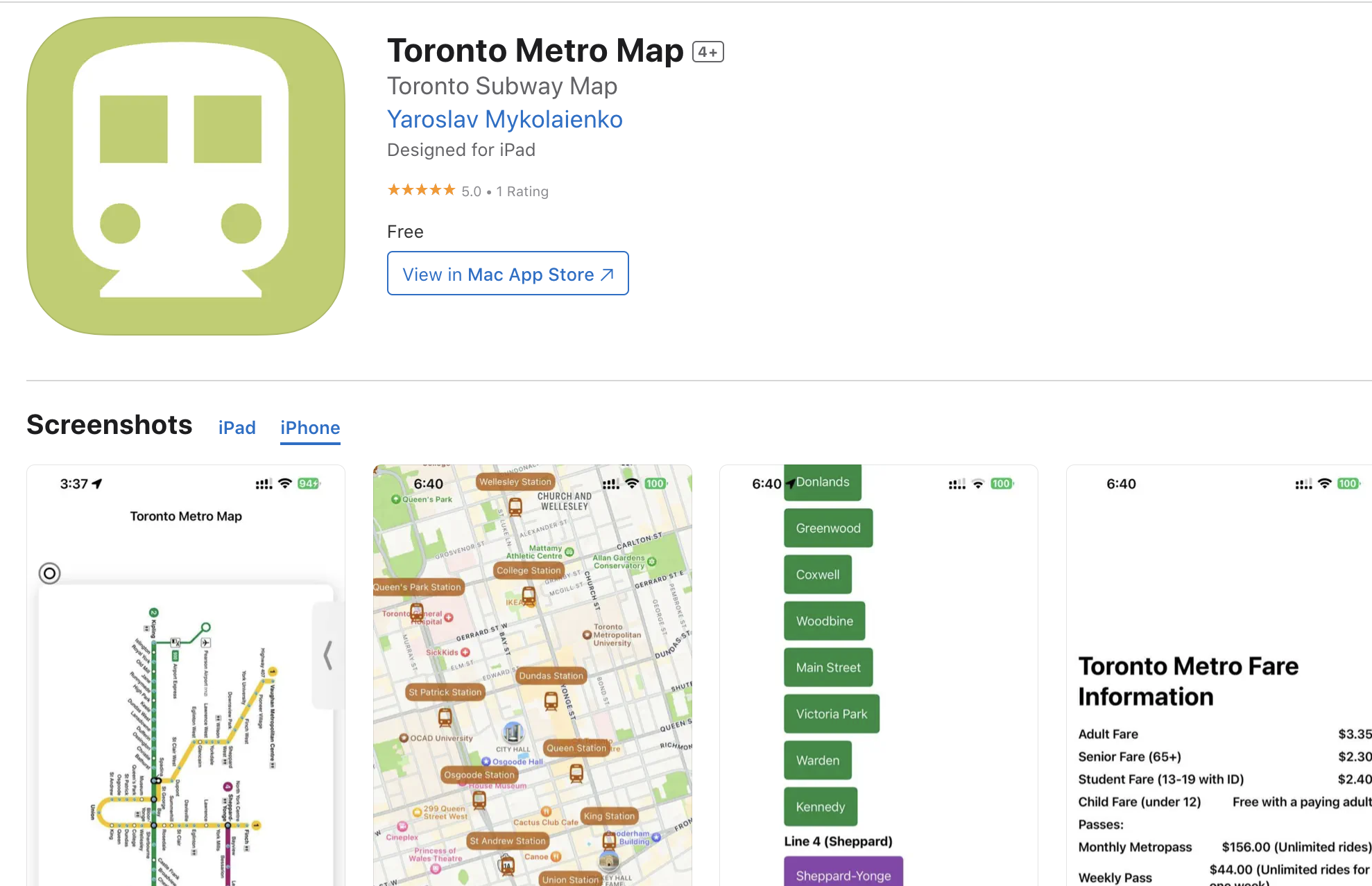 iPhone app Toronto Metro Map - Way4I